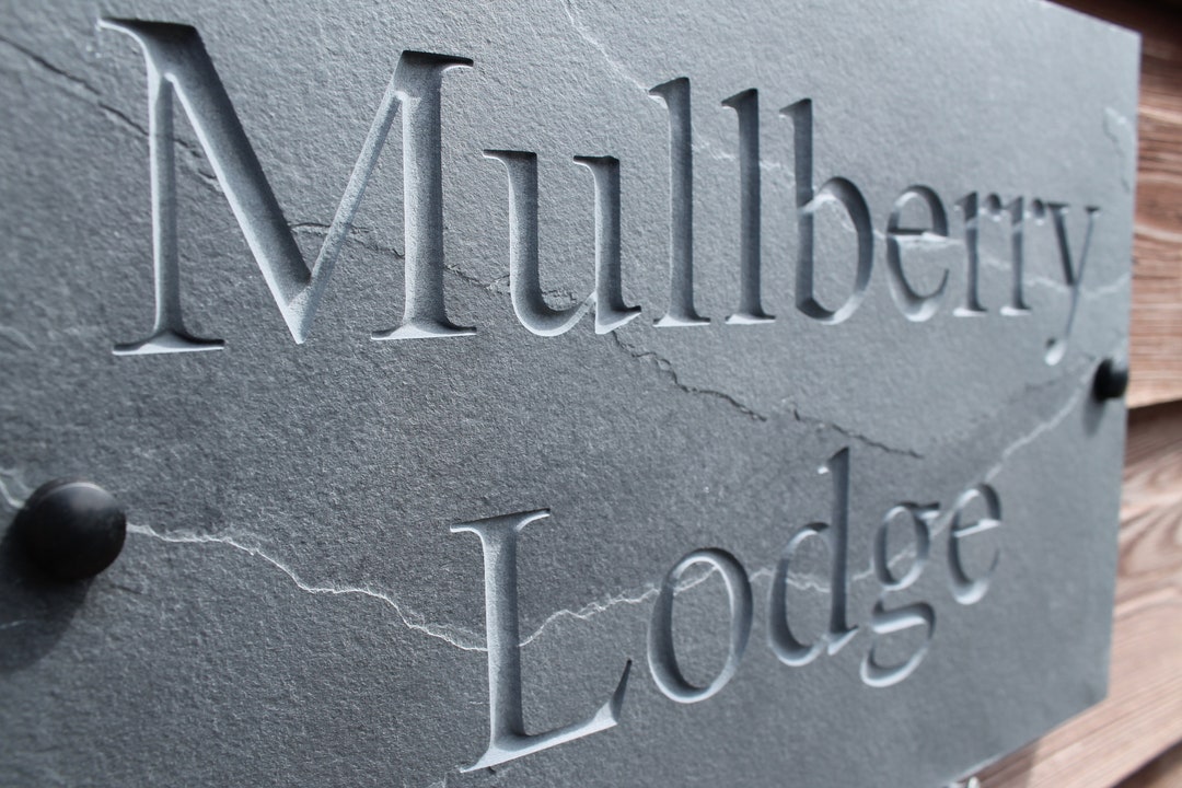 Engraved Riven Slate House Sign, Natural Stone Door Plaque - Etsy UK