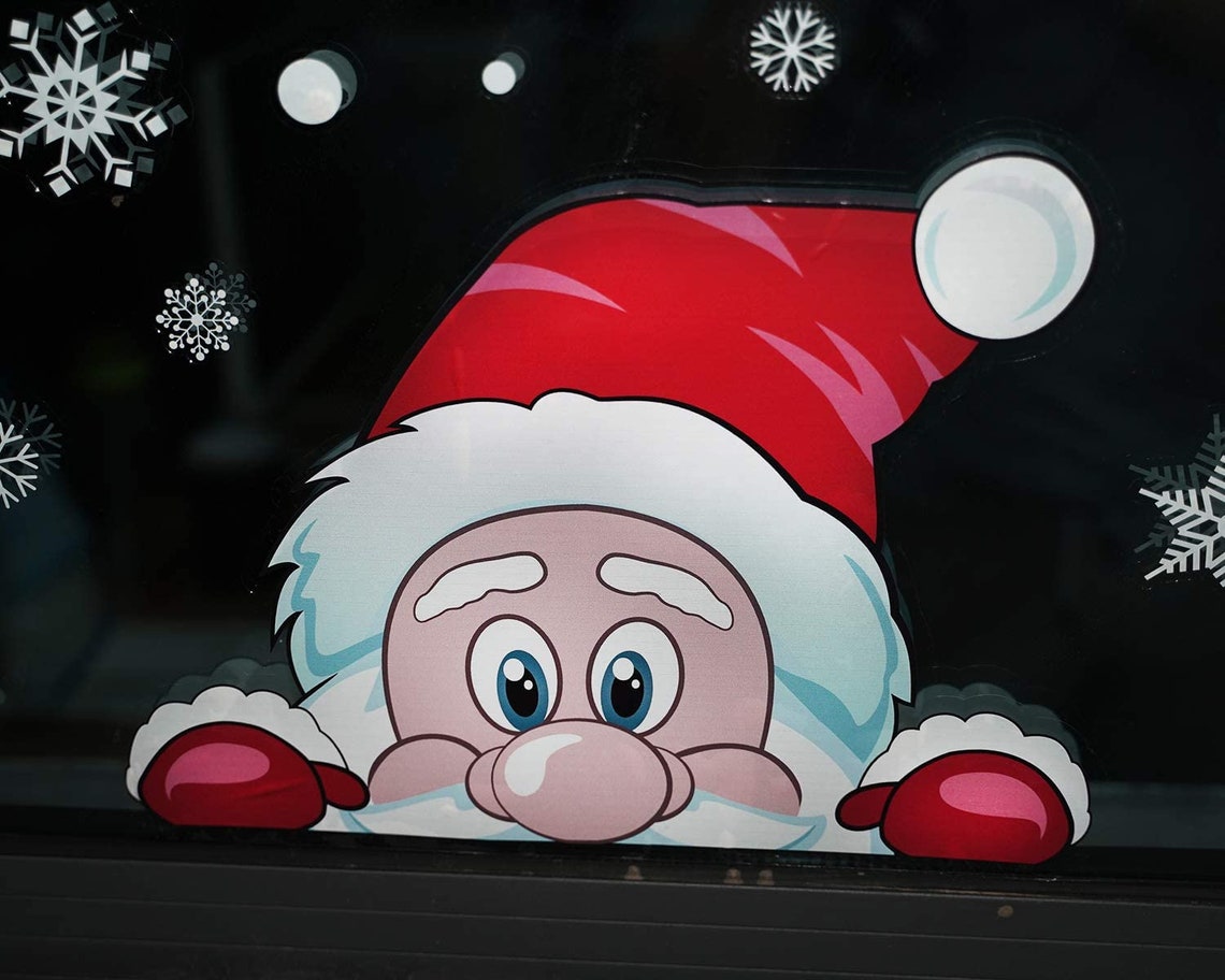 Peeping Santa and Rudolph Christmas Windows Stickers New Year Cling ...