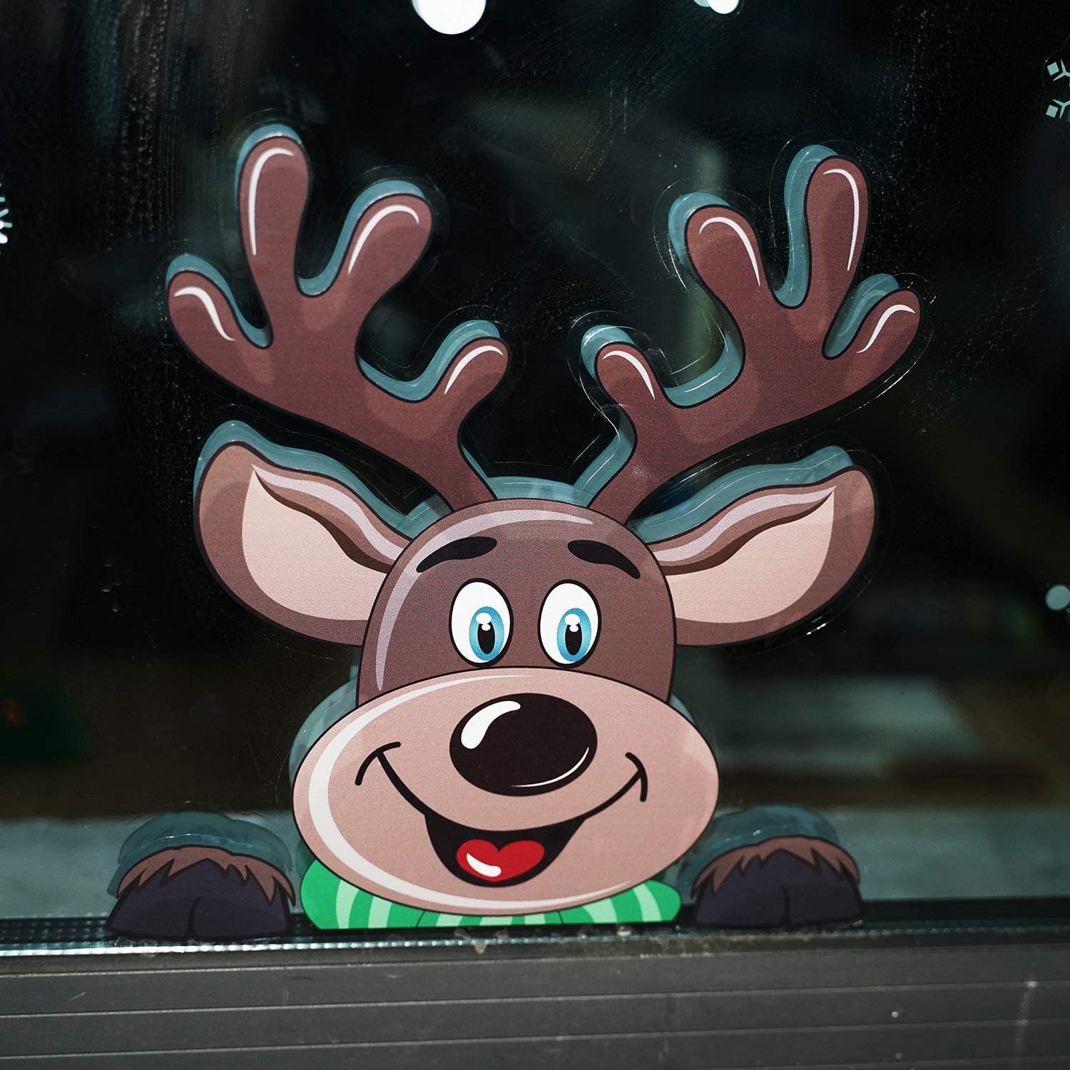 Peeping Santa and Rudolph Christmas Windows Stickers New Year Cling ...