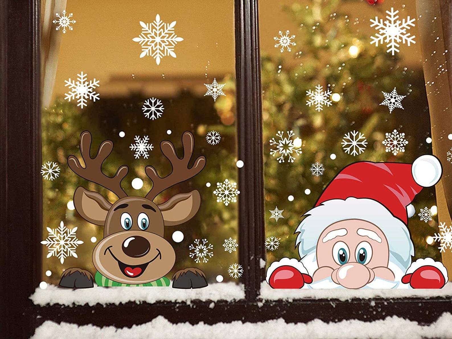 Peeping Santa and Rudolph Christmas Windows Stickers New Year Cling ...