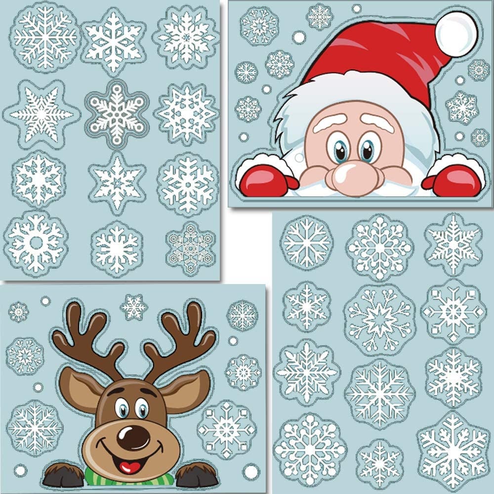 Peeping Santa and Rudolph Christmas Windows Stickers New Year Cling ...