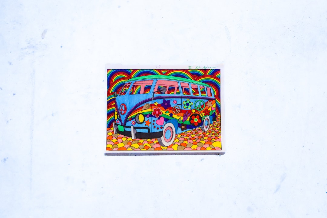 Rainbow Colored Old School Trippy VW Bus, Volkswagen Bus, 70s Inspired ...