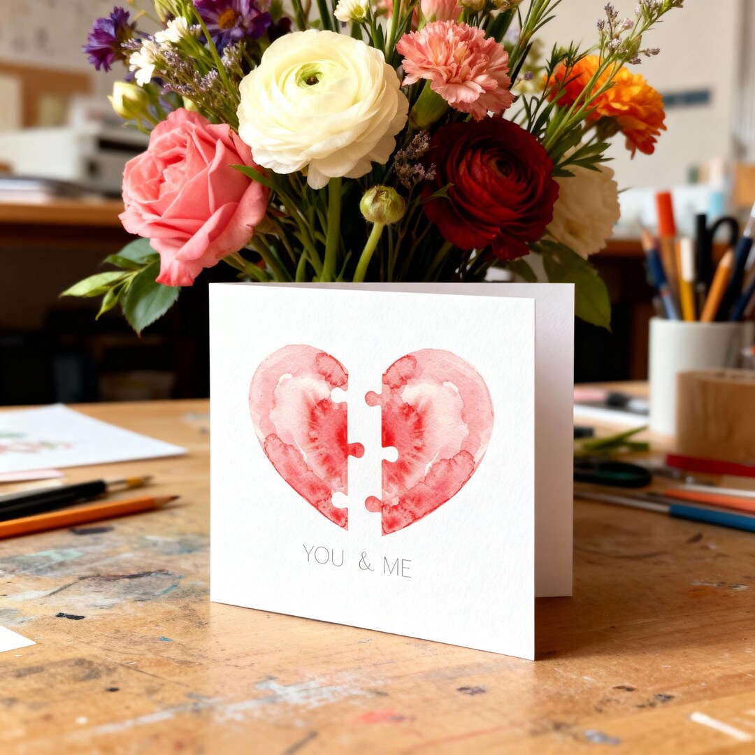 Valentine’s Day Square Printable Card You & Me Heart Puzzle, Romantic ...