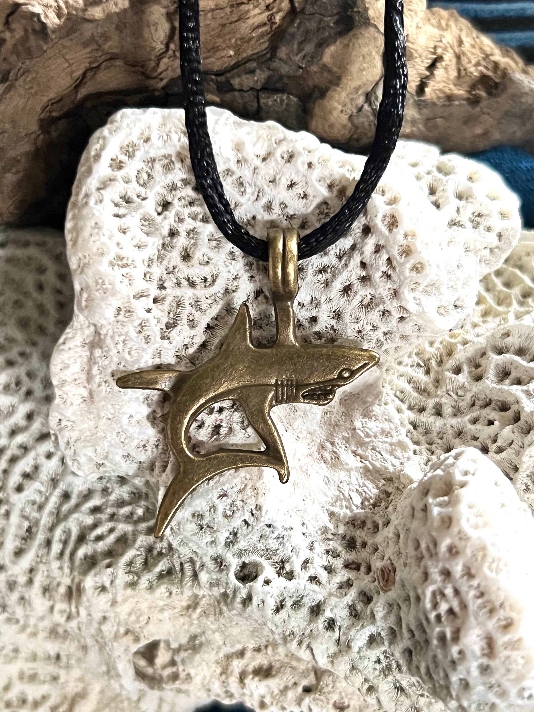 Bronzed Shark Necklace Etsy