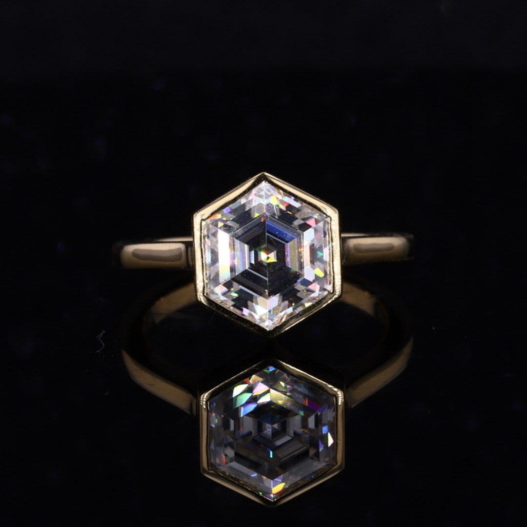 Bezel Set Hexagon Moissanite Ring Solitaire Signature Bezel Catherdal ...