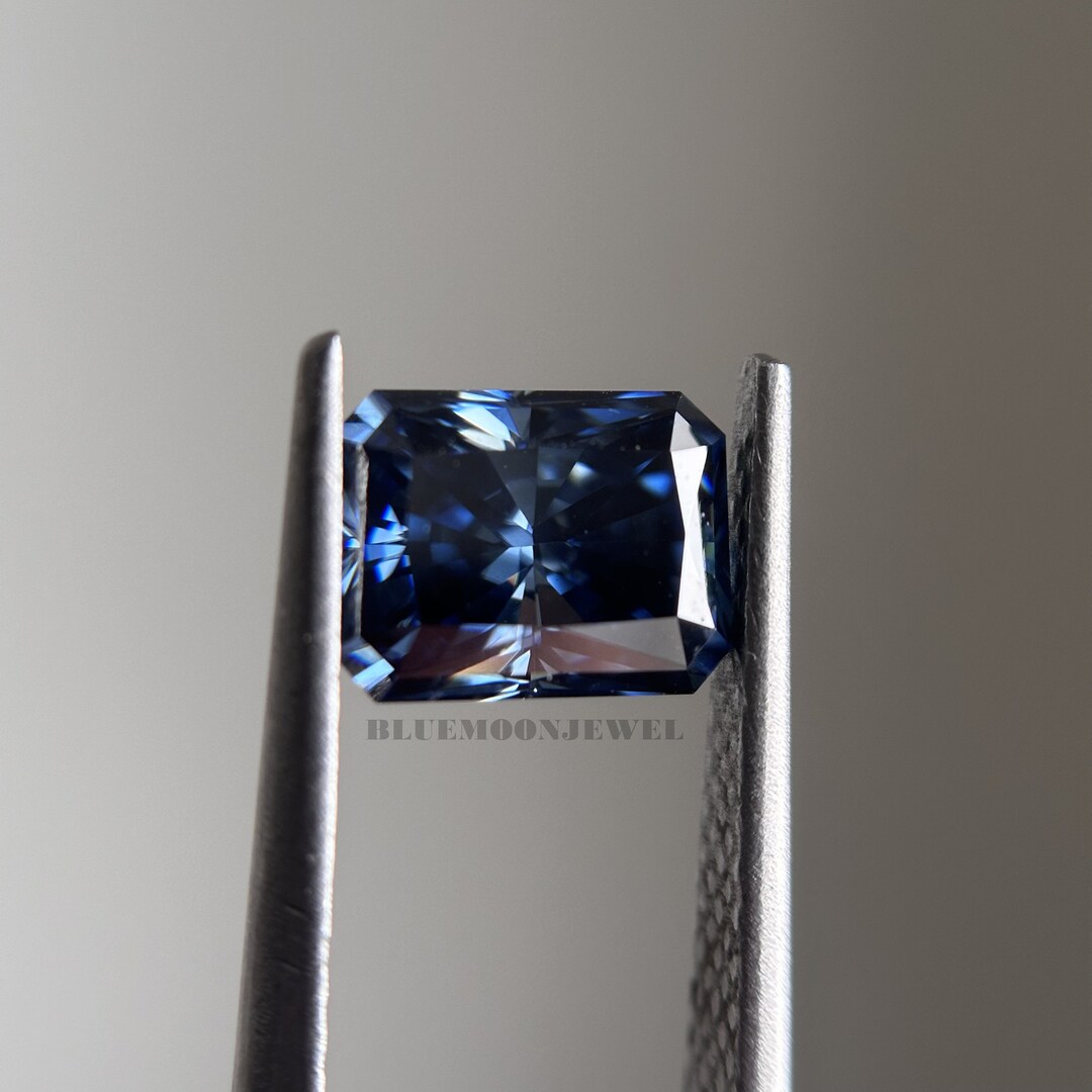 Dark Blue Radiant Cut Moissanite Stone Loose Moissanite - Etsy