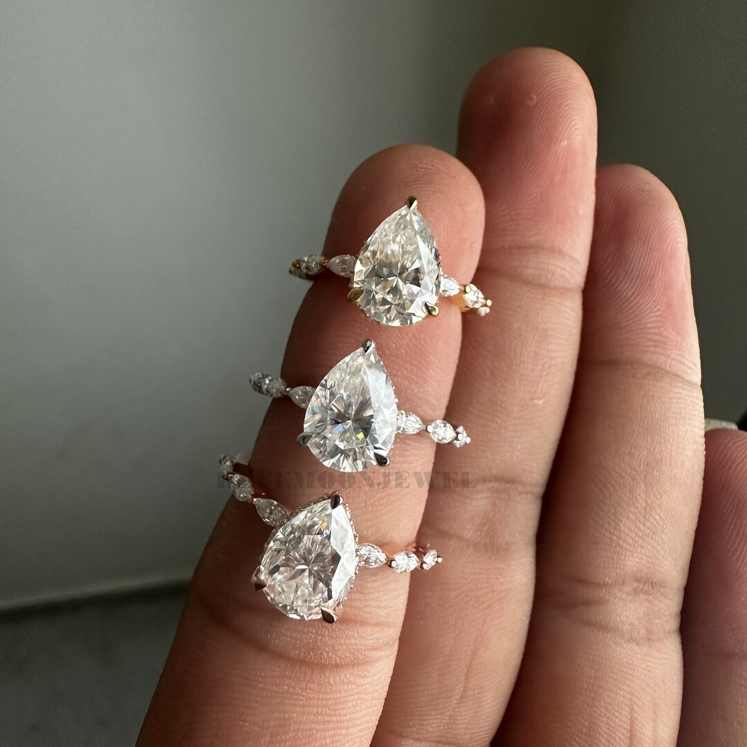 1.95ct Pear Shaped Moissanite Engagement Ring, Pear Solitaire Ring With ...