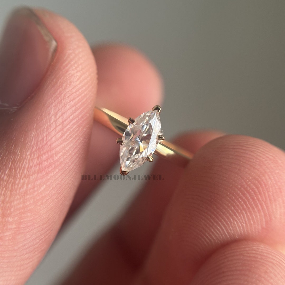 0.52 Ct Marquise Engagement Ring, Moissanite Solitaire Engagement Ring, Anniversary Ring 14K ...