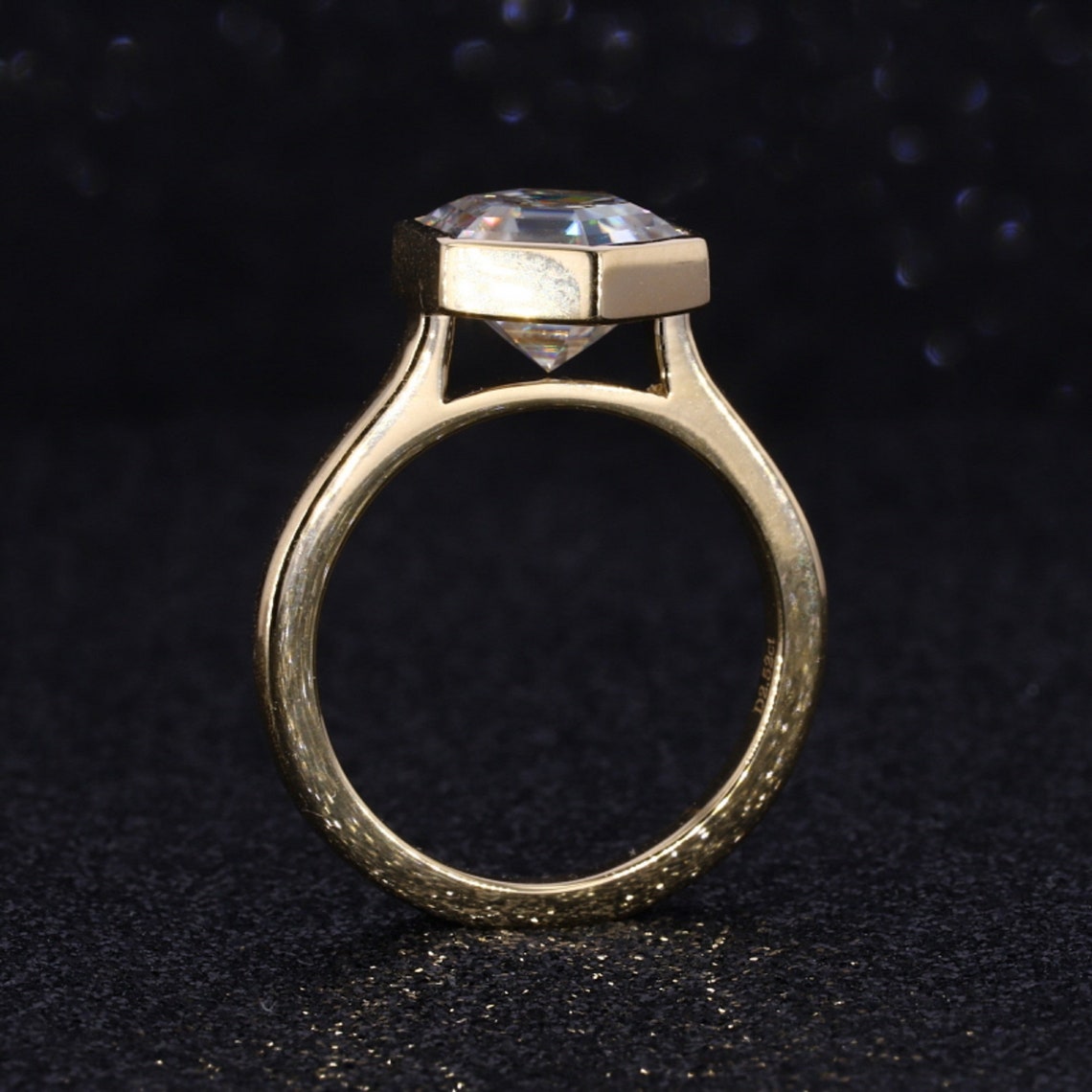 Bezel Set Hexagon Moissanite Ring Solitaire Signature Bezel Catherdal ...