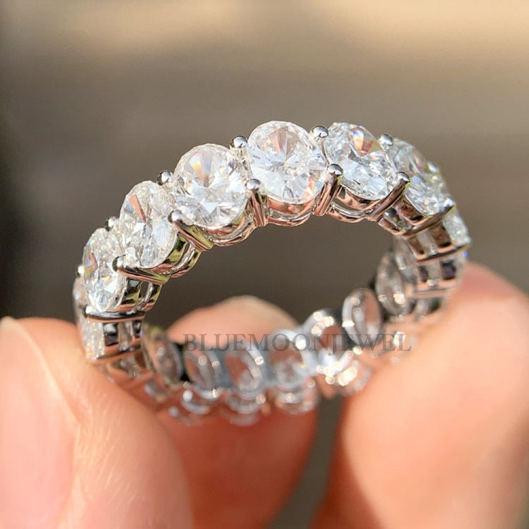 Unique Moissanite wedding band women 3.20ct Oval cut Eternity | Etsy