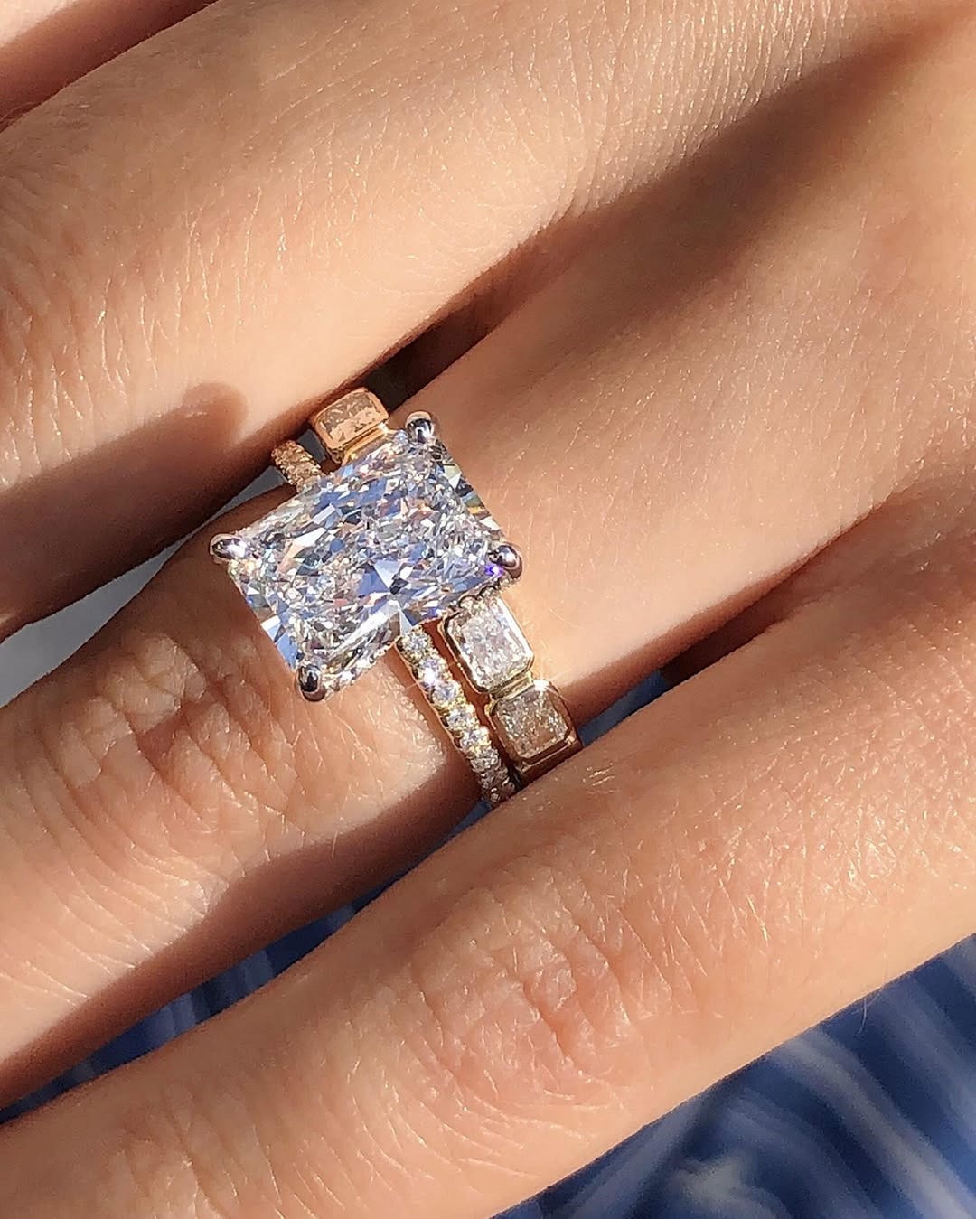 3ct Radiant Cut Engagement Ring, East West Delicate Bezel Setting, 18k ...