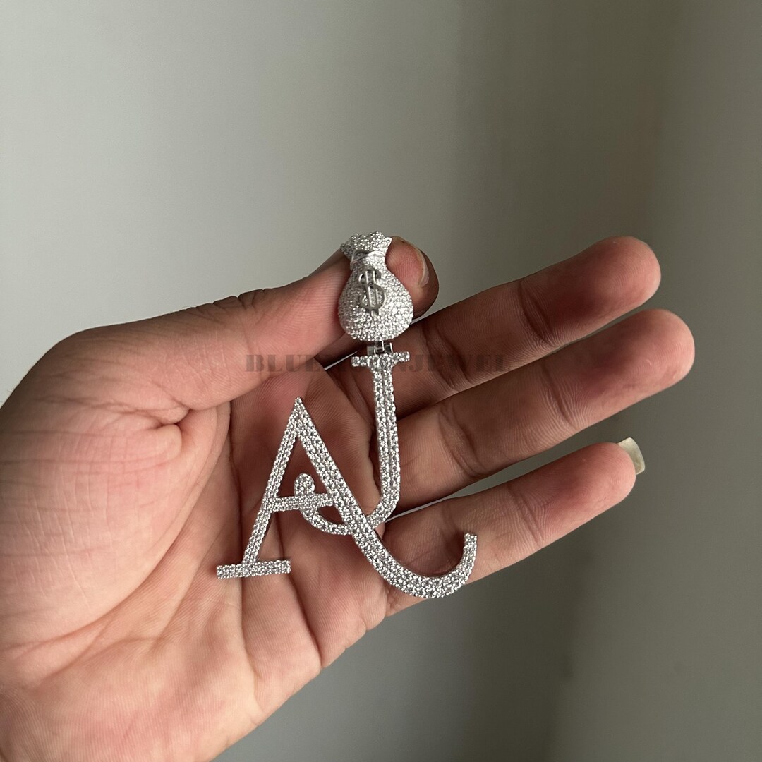 Custom Iced Out Pendant With Money Bag Loop Name Initial Personalized ...
