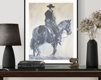 Cowboy at the Beach Print, Cowboy Painting, Wild West Painting, Western ...