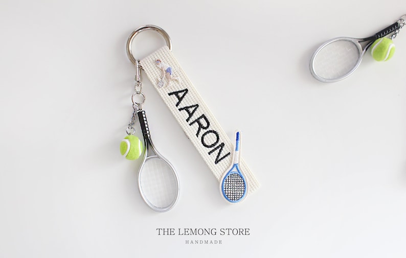 Personalized Tennis Keychain, Embroidered Name Tag - Etsy