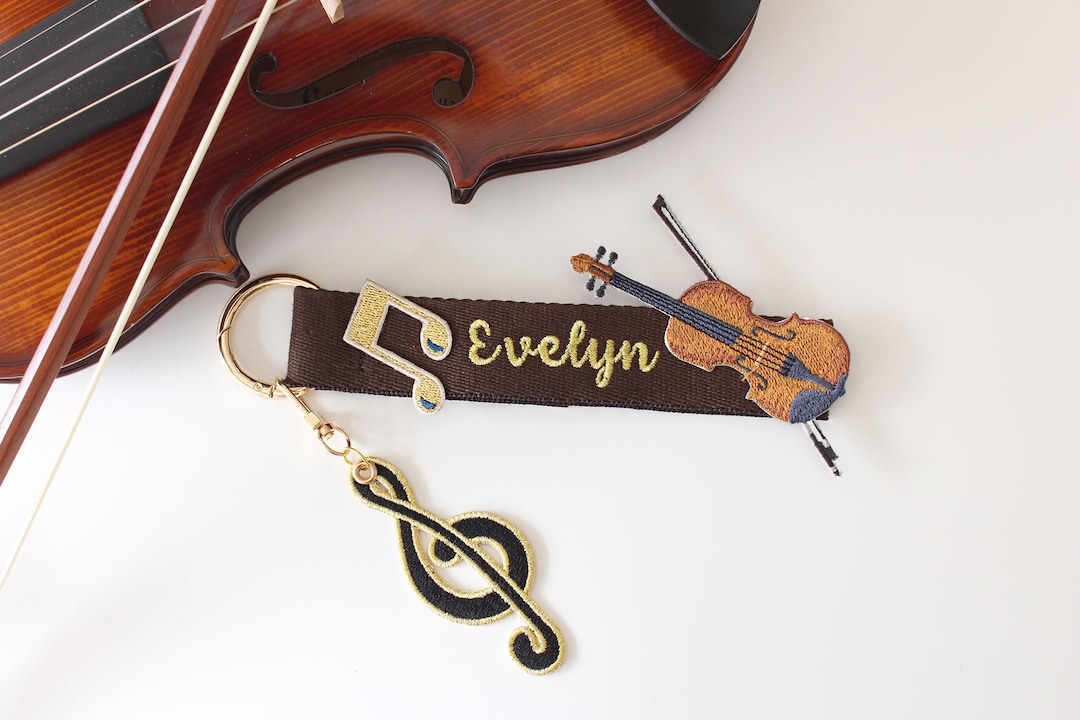 Personalized Violin Embroidery Keychain, Custom Name Tag, Teacher Gift ...