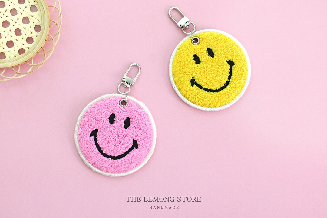 Smile Face Embroidery Patch Charm, Keyring, Bag Accessory - Etsy