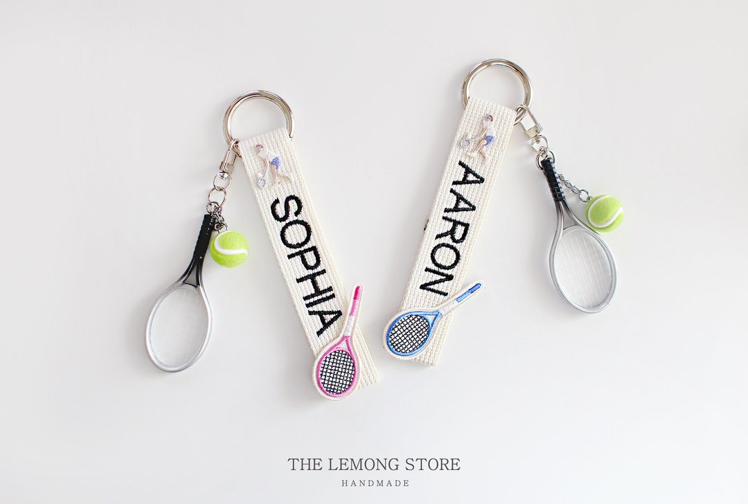 Personalized Tennis Keychain, Embroidered Name Tag - Etsy
