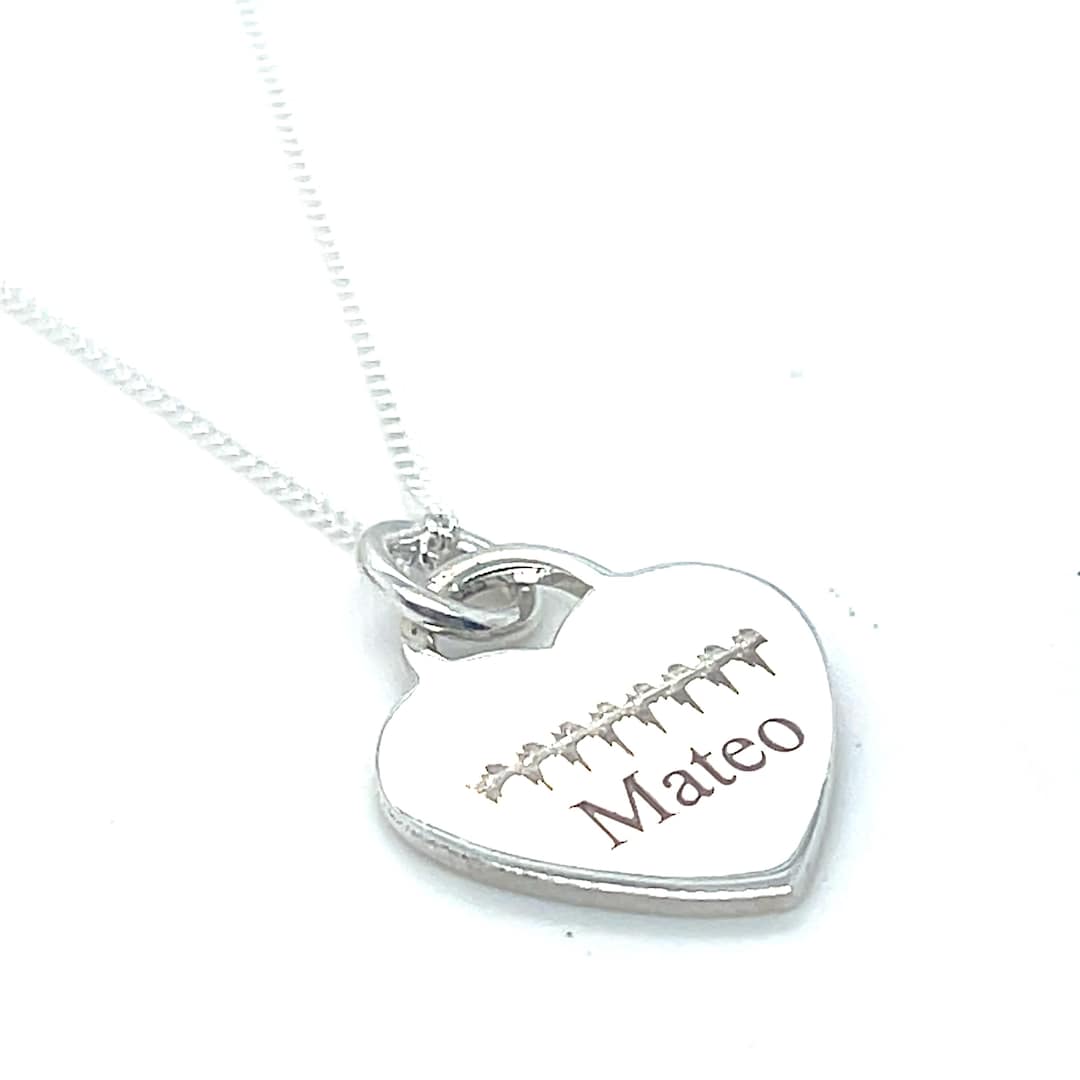 Engraved Heart Beat Life Line Love Heart Necklace in 925 Sterling ...