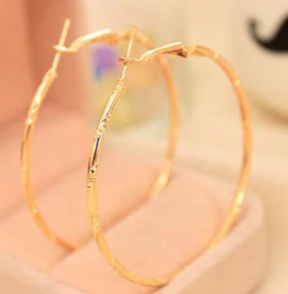 18k Gold Plated Large Hoop Earrings Loop Earrings Round | Etsy UK
