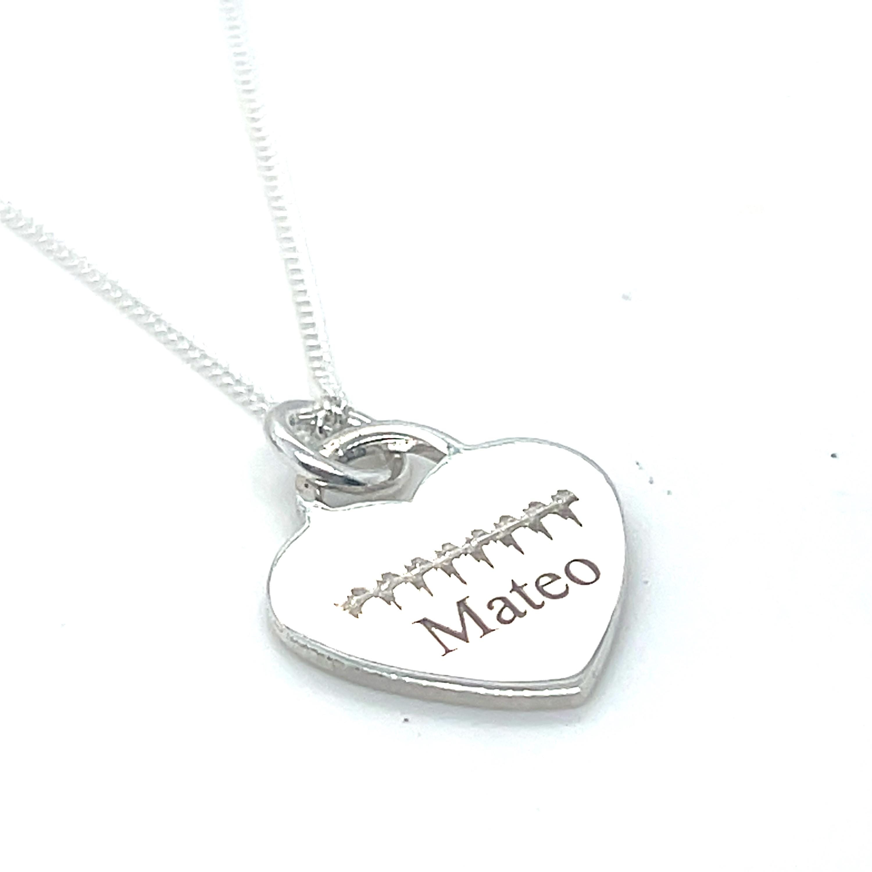 Engraved Heart Beat Life Line Love Heart Necklace in 925 Sterling ...
