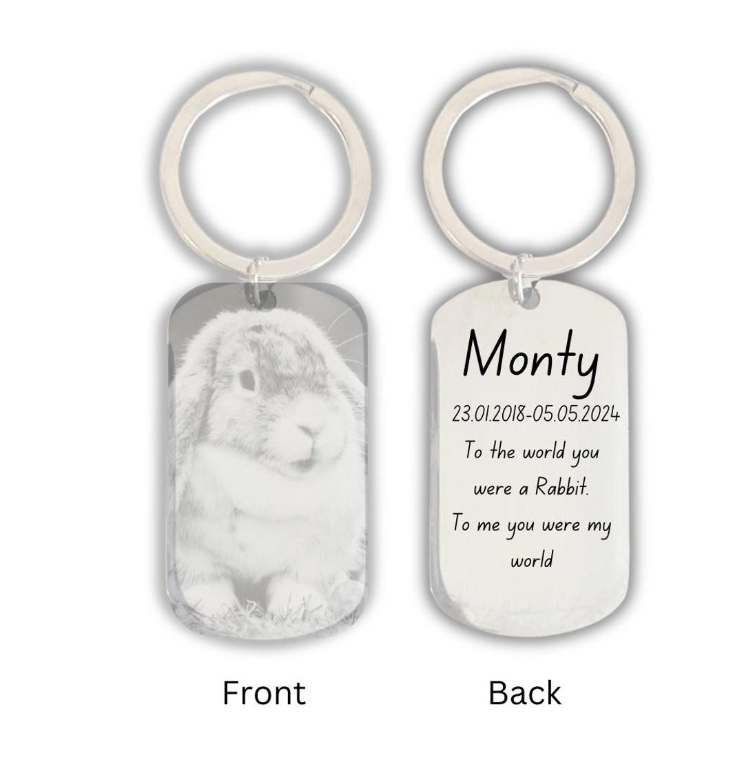Custom RIP Rabbit Photo Keyring Pet Loss Personalized Paw Print and ...
