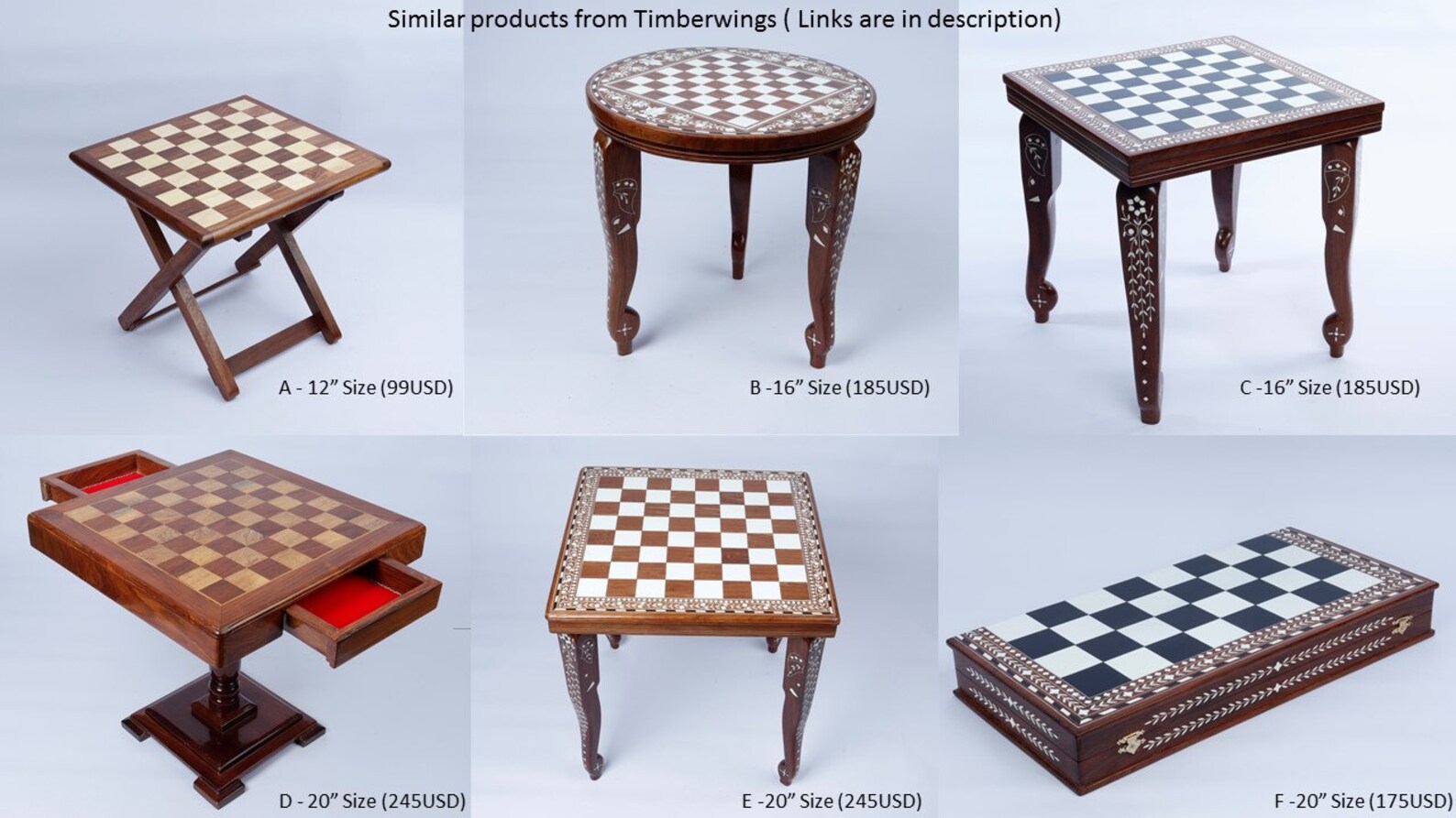 Inlay Wooden Table Chess Foldable 16 x 16 x | Etsy