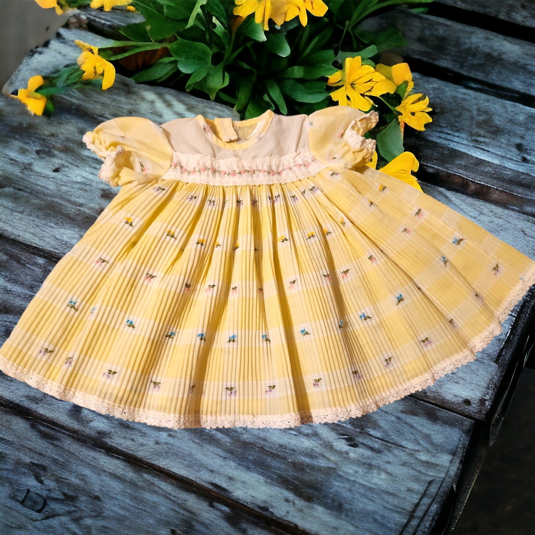 Vintage Lassie Togs Yellow Embroidered Dress 24 Months Cottagecore ...