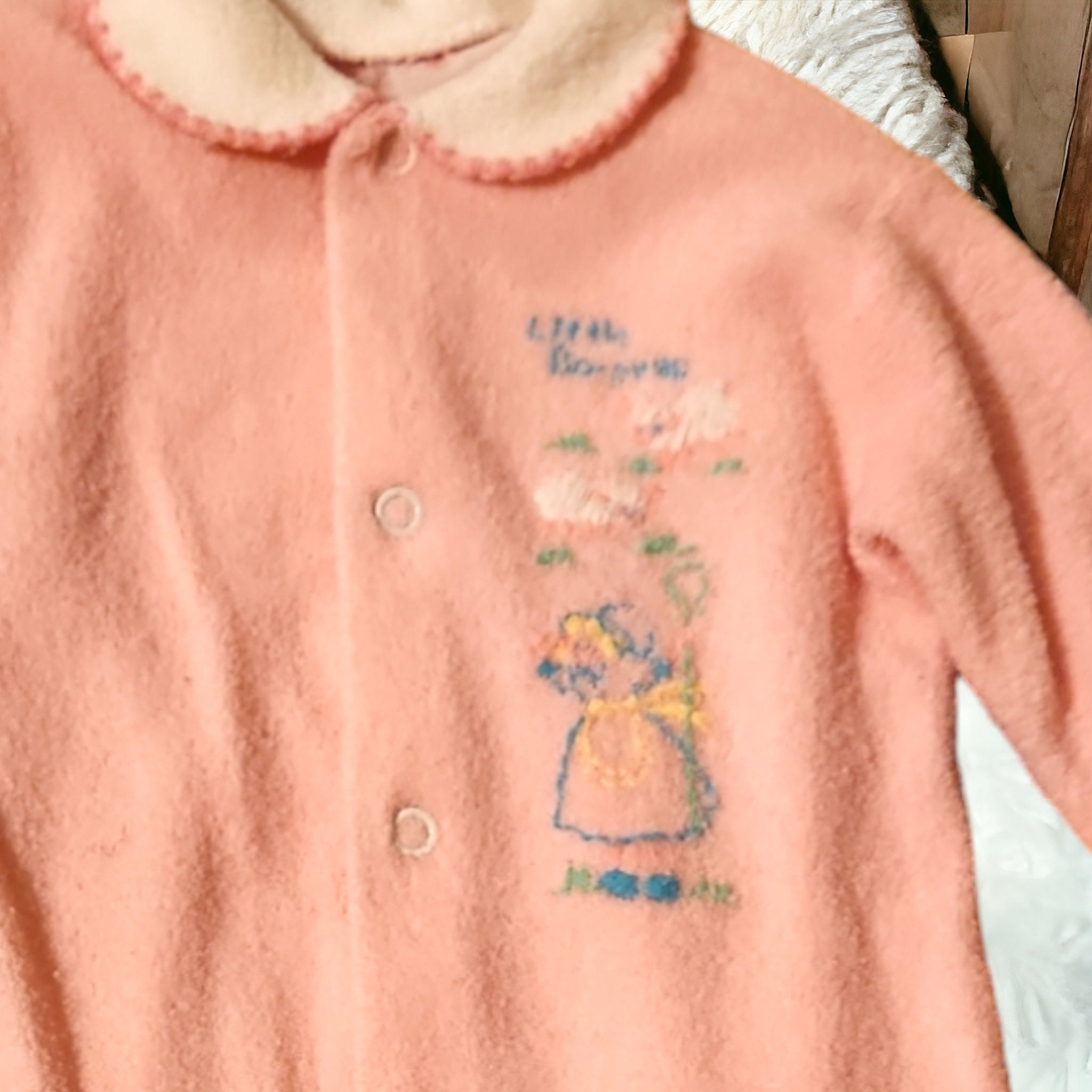 Vtg 80s Baby Girl Terry Cloth One Piece Footie Pajamas 0-6 Months ...