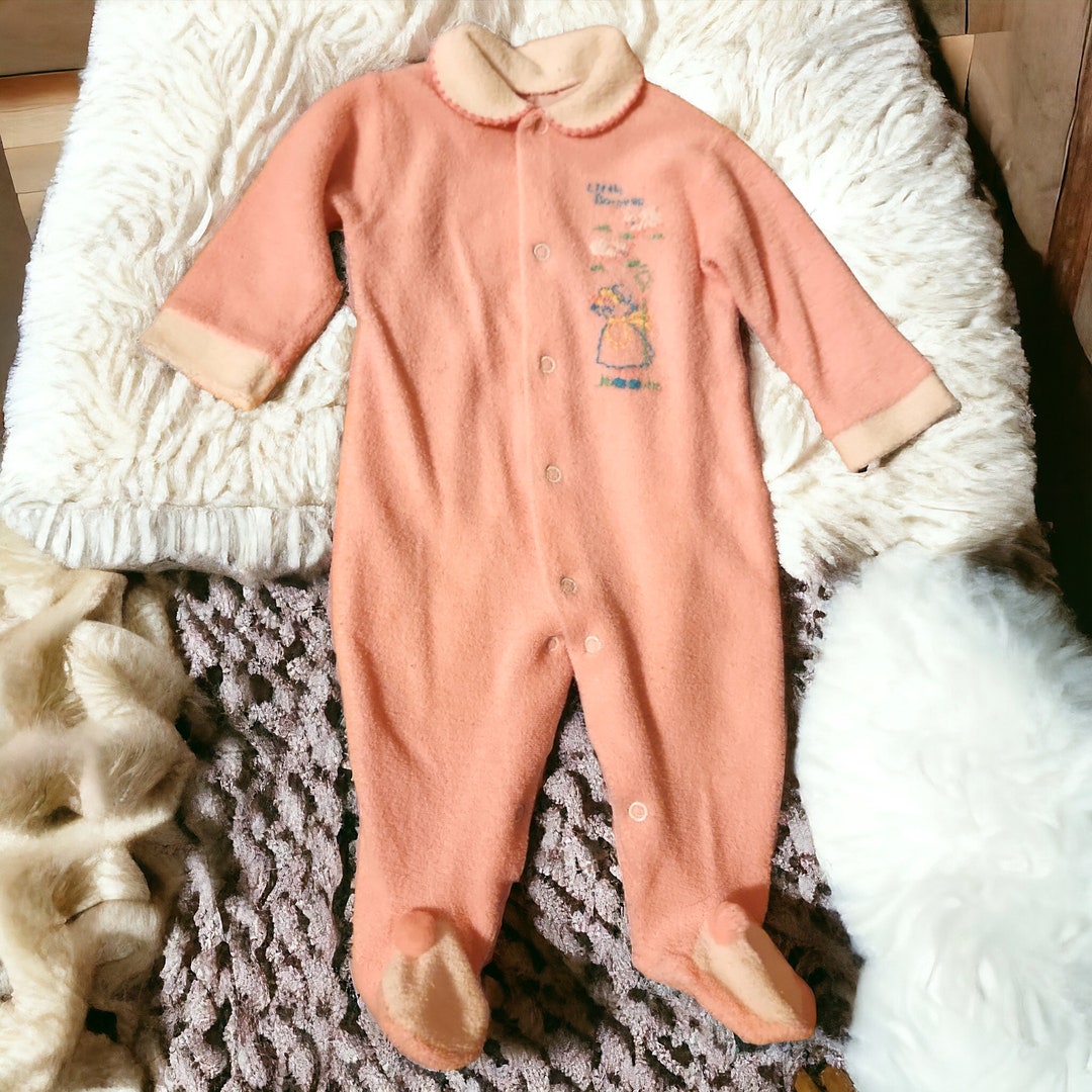 Vtg 80s Baby Girl Terry Cloth One Piece Footie Pajamas 0-6 Months ...