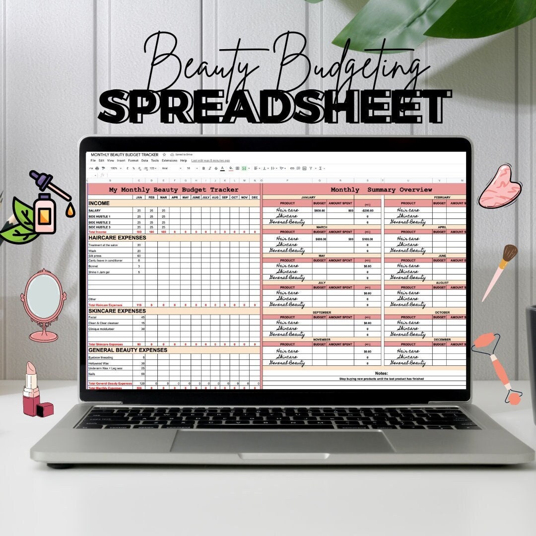 Beauty Budget Spreadsheet, Self Care Spreadsheet, Personal Care ...