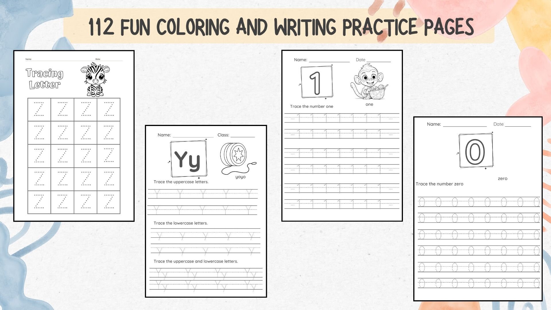 112 Printable Alphabet and Number Learning Coloring Pages - Etsy