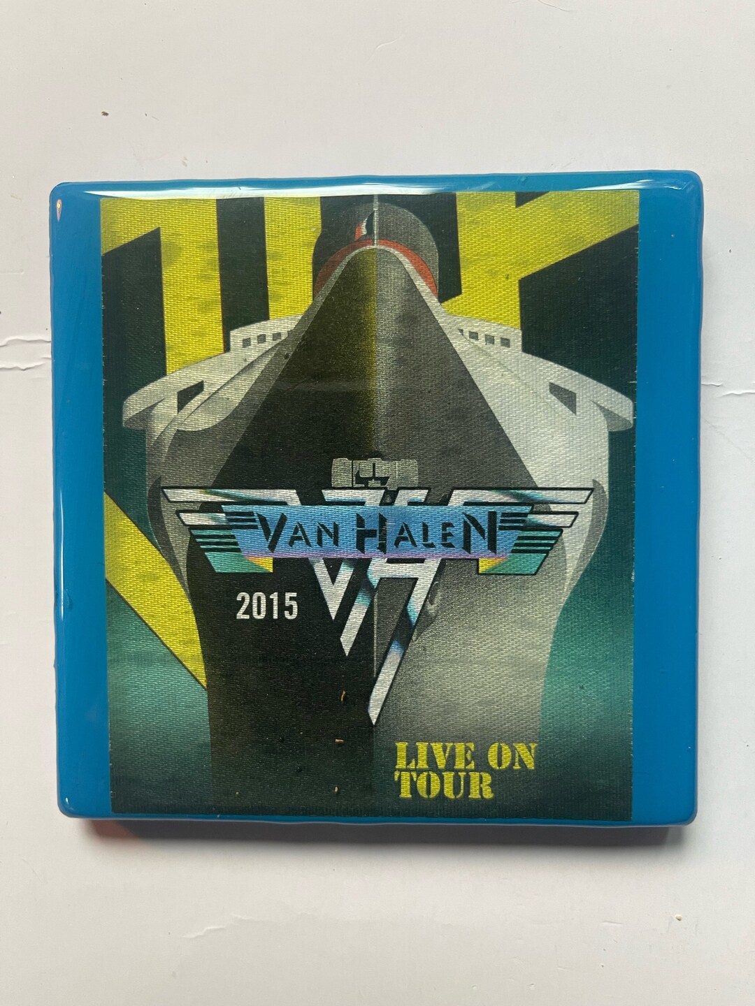 VAN HALEN Hand Painted Tile Coaster With Genuine and Rare Van Halen ...