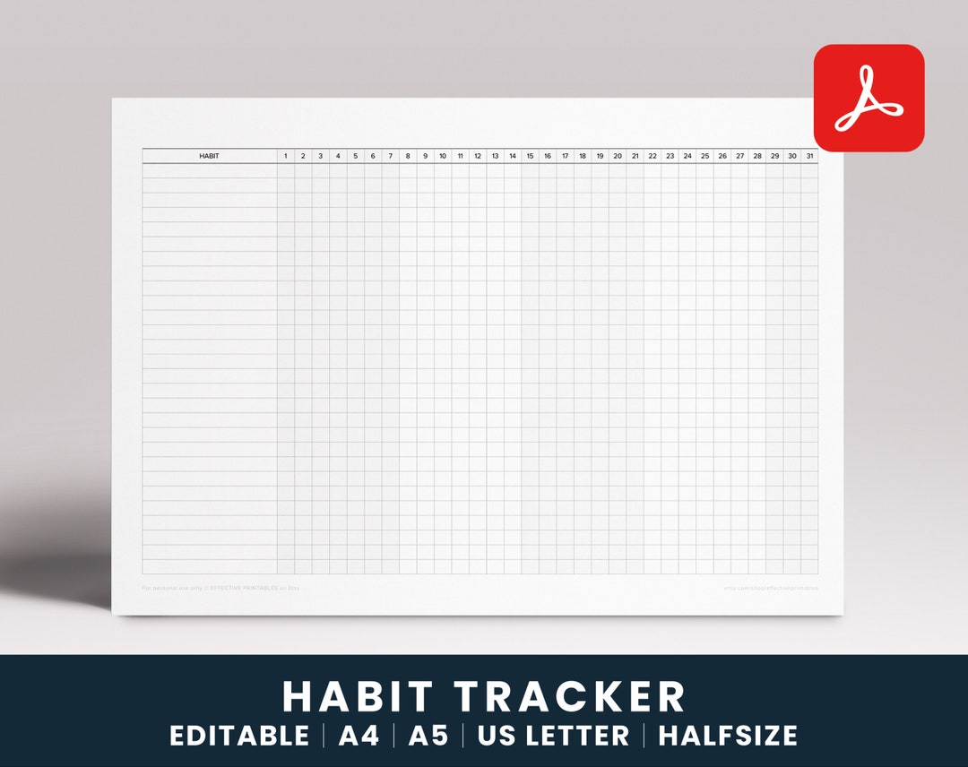 Printable Habit Tracker Editable Pdf Half Size, A5, Letter Size, A4 - Etsy