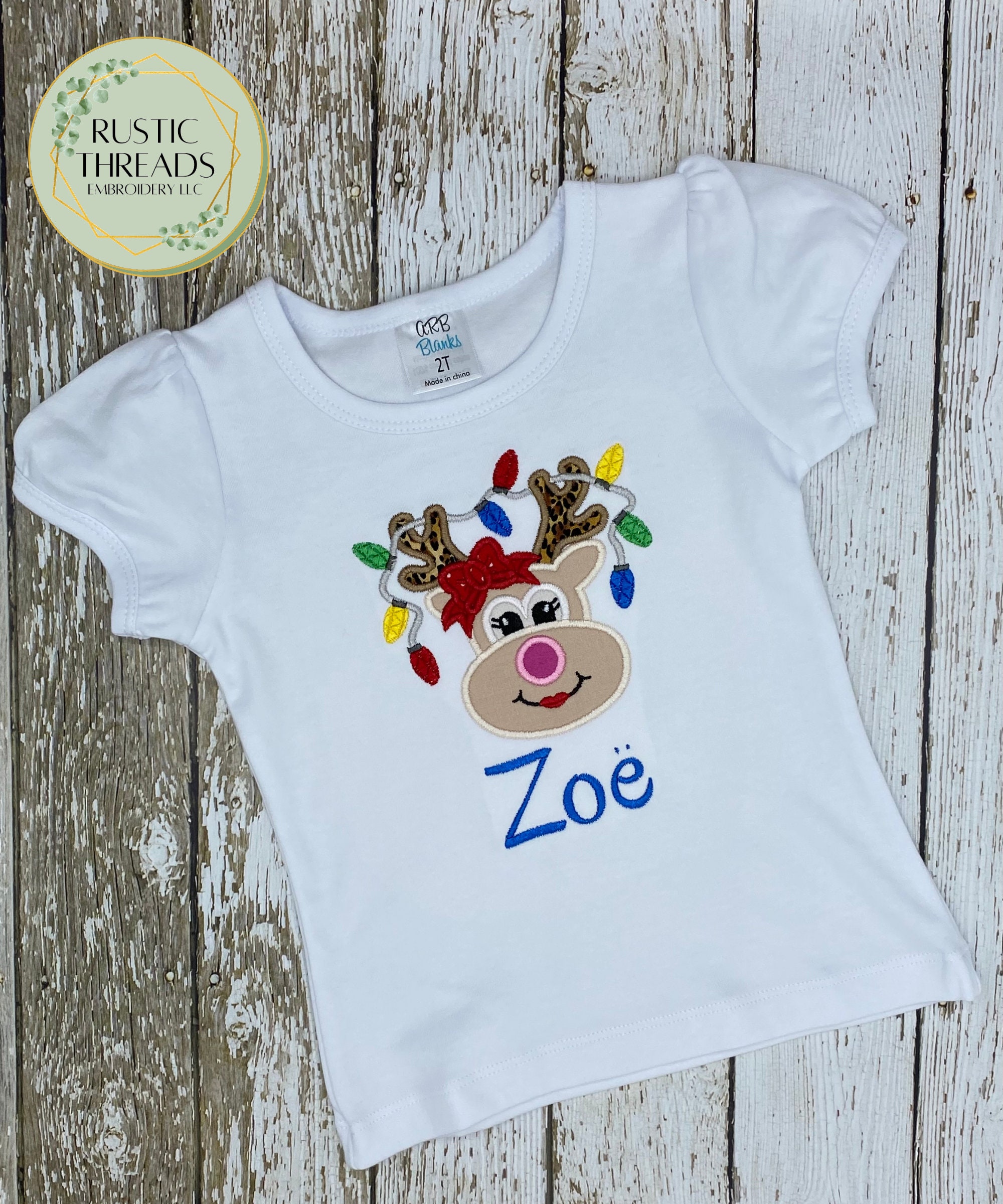Christmas Reindeer Shirt for Girls Embroidered Reindeer and - Etsy
