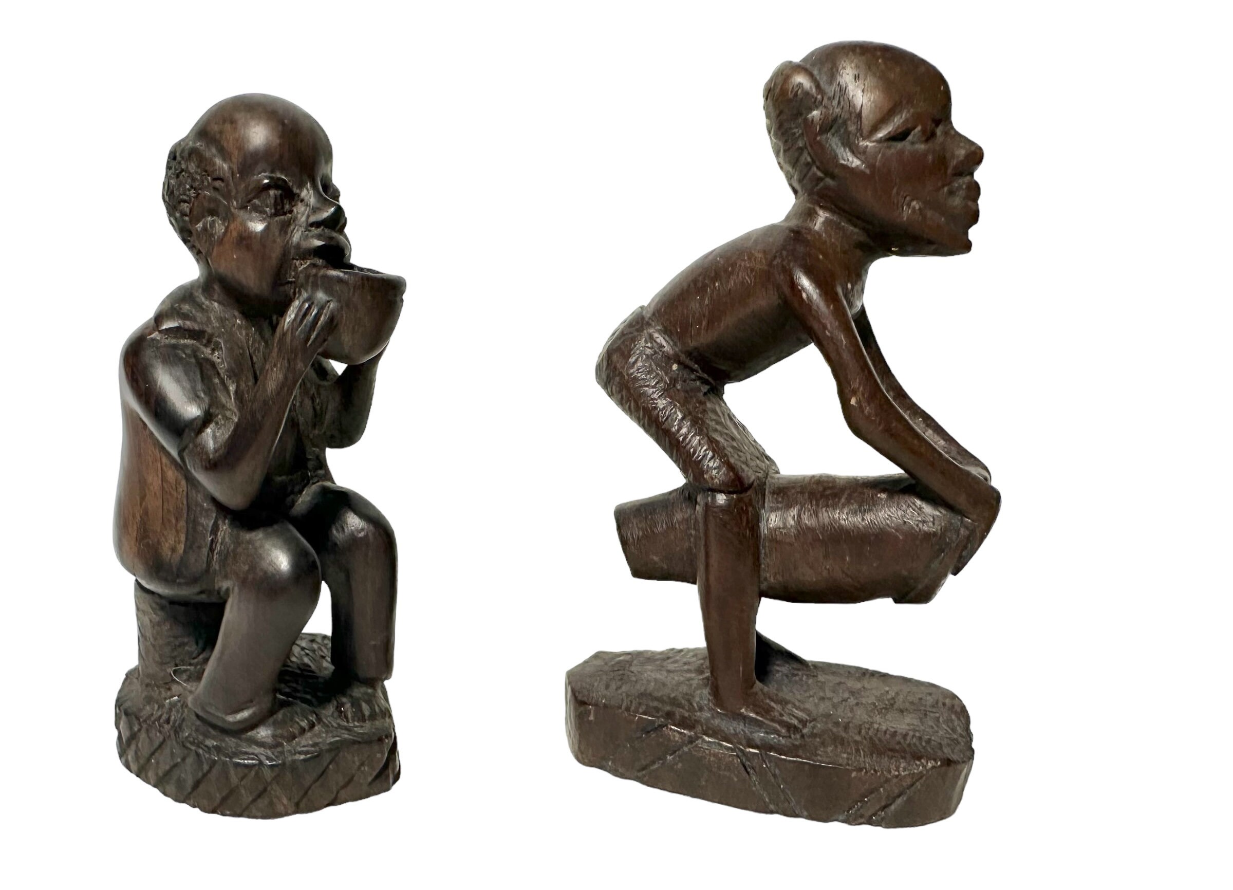 African Tribal Folk Art Hand Carved Ebony Wood Male Figures - Etsy