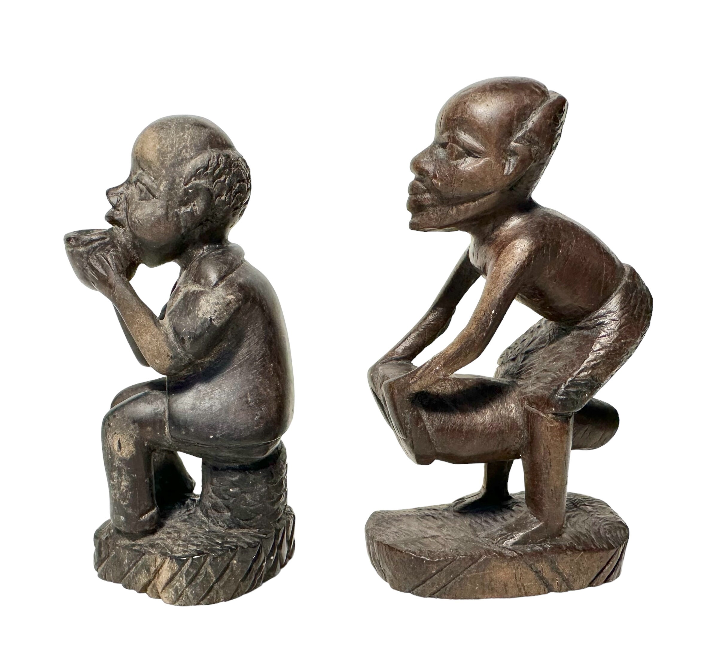 African Tribal Folk Art Hand Carved Ebony Wood Male Figures - Etsy