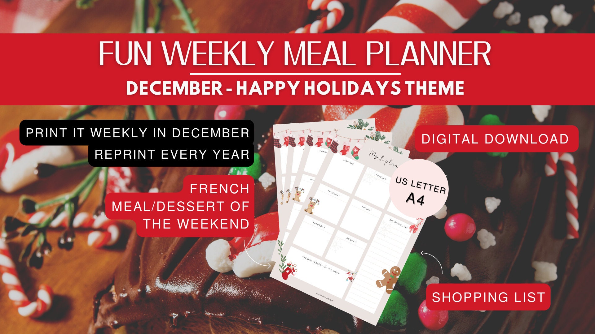 [Printable] December Weekly Meal Planner & Grocery List | Christmas ...