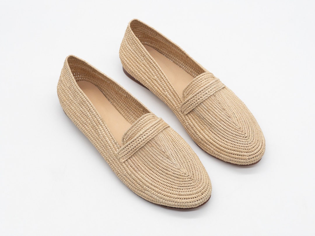 Raffia Shoes for Women, Raffia Moccasins, Raffia Loafers for Women ...