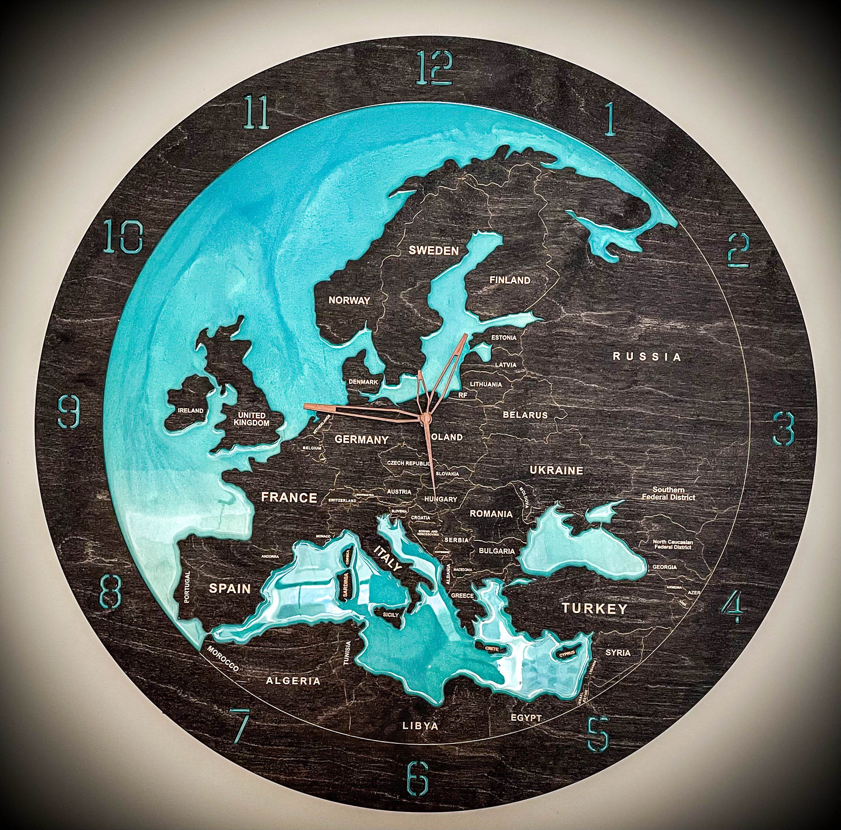 Personalized Wooden World Clock With Epoxy Water Custom Epoxy - Etsy