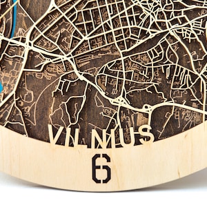 Custom Wooden City Clock, Vilnius Wooden City Map Clock Wall Hanging ...