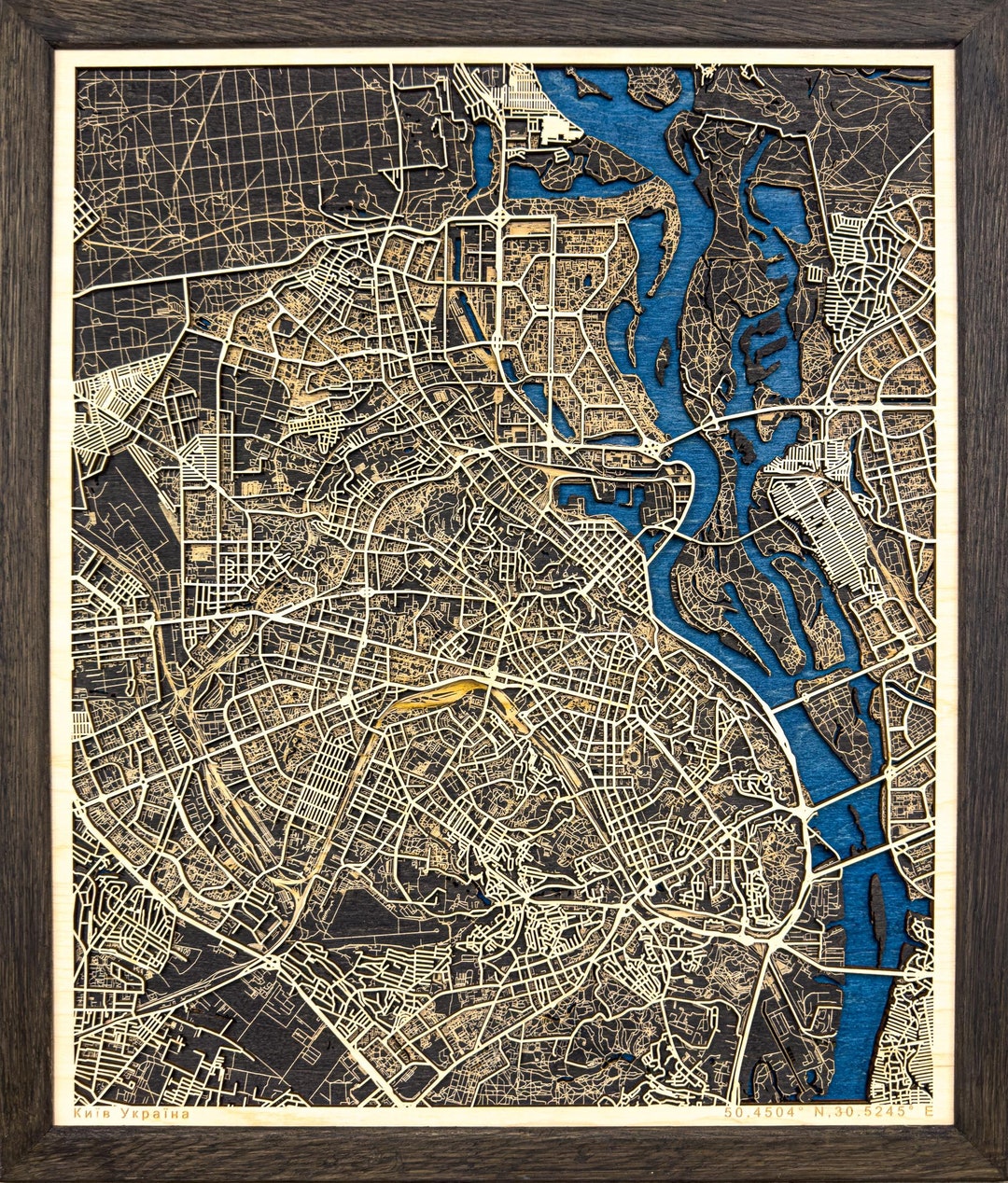 Custom Wooden Map for Any City, Personalized Name Location Town, City ...