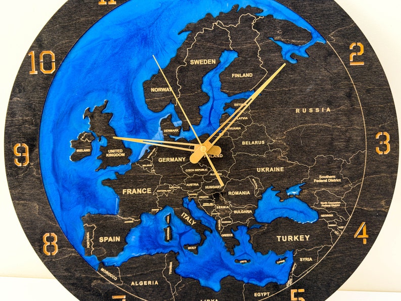 Personalized Wooden World Clock With Epoxy Water Custom Epoxy - Etsy