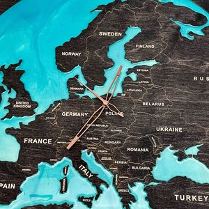 Personalized Wooden World Clock With Epoxy Water, Custom Epoxy Resin ...