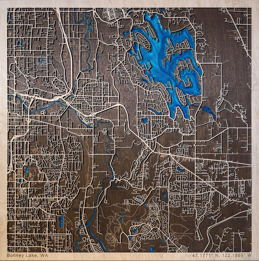 Custom Wood Map Wood and Epoxy Resin Map Boney Lake Map 5th Anniversary ...