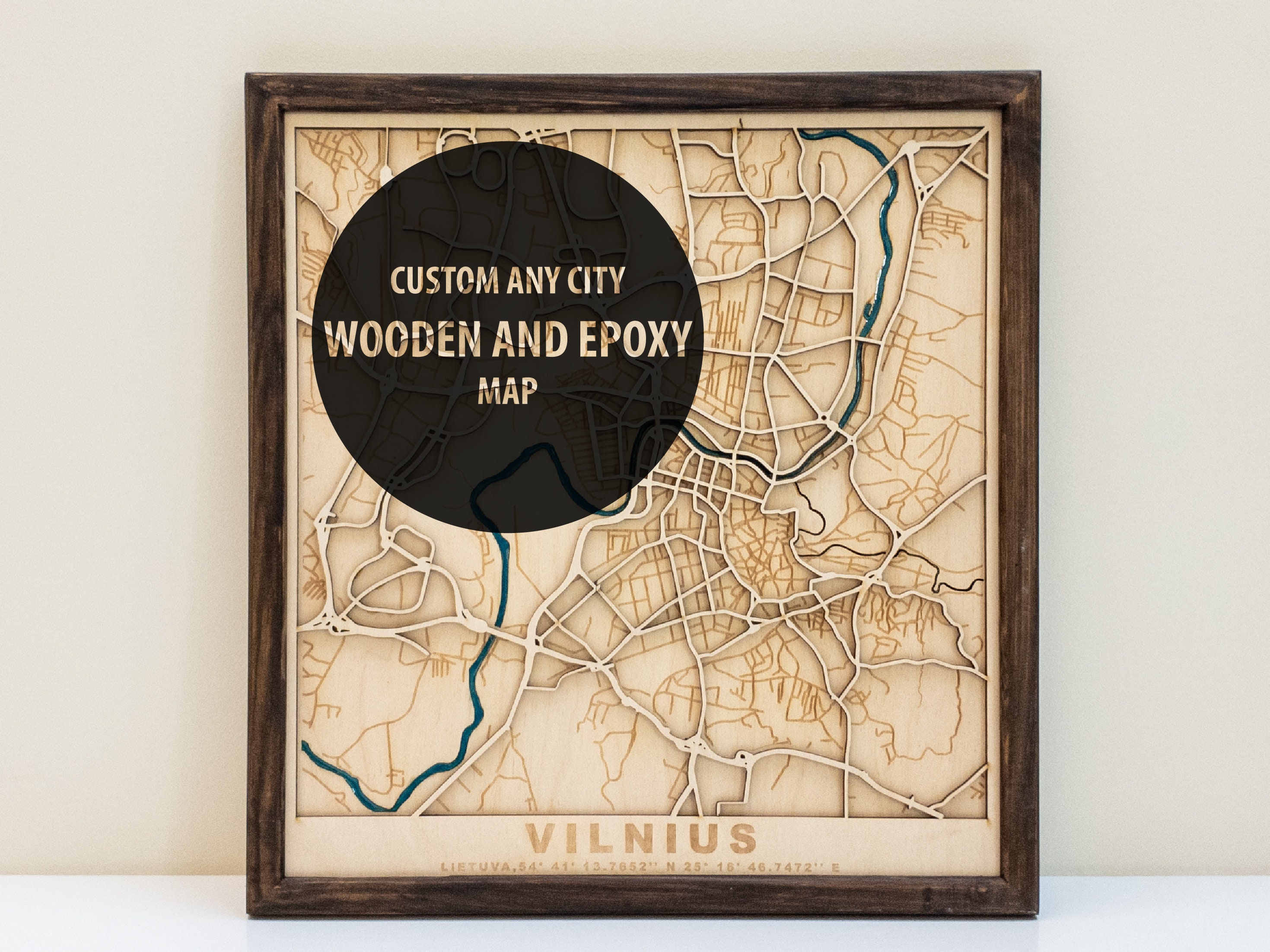 Custom Wooden City Map With Epoxy Rivers - Personalized Laser Cut Gift ...