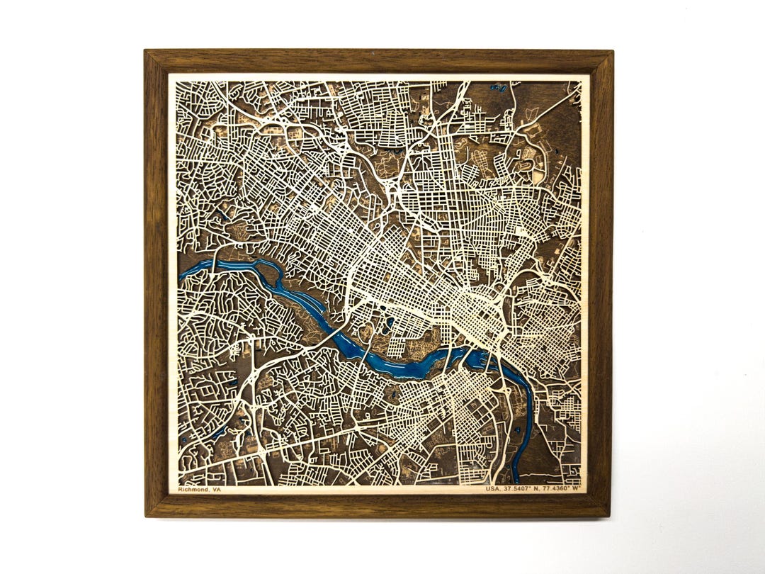 Custom Wood Map, Wood and Epoxy Resin Map River Map. 5th Anniversary ...