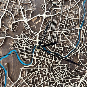 Custom Wooden City Clock, Vilnius Wooden City Map Clock Wall Hanging ...