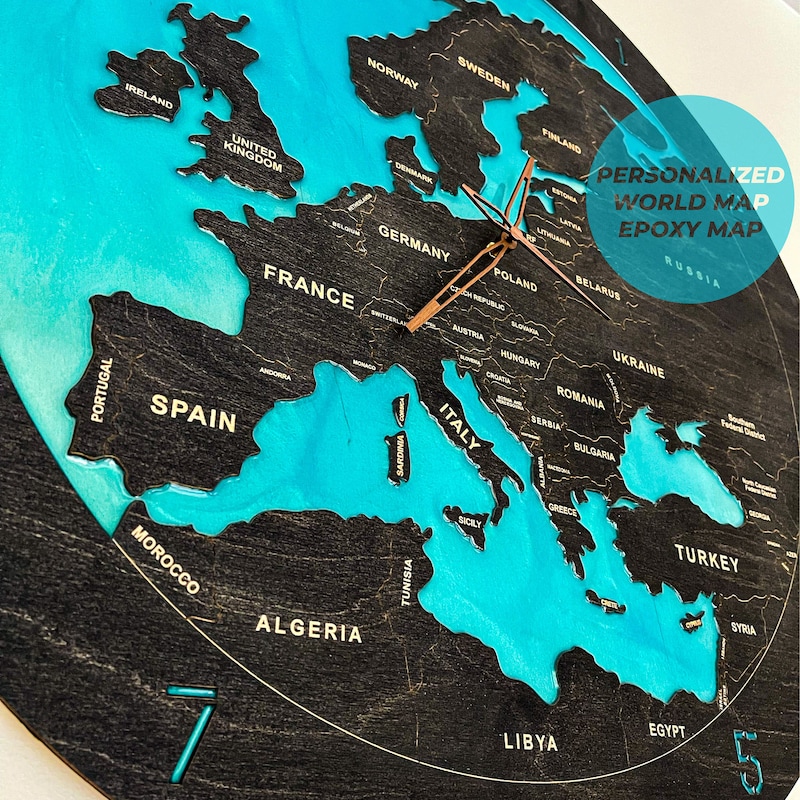 World Map Wall Clock - Etsy