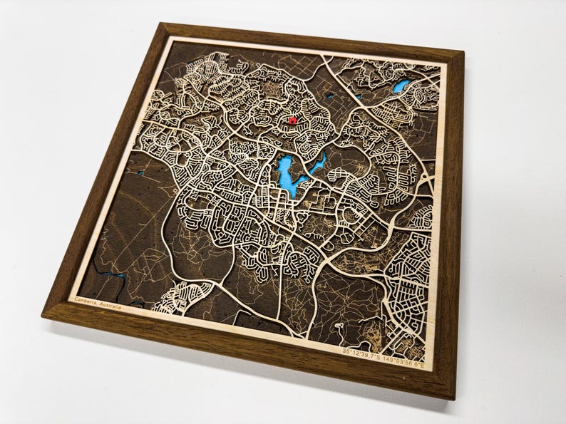Personalized Canberra Map Art: Laser Cut Wooden City Map, Framed - Etsy