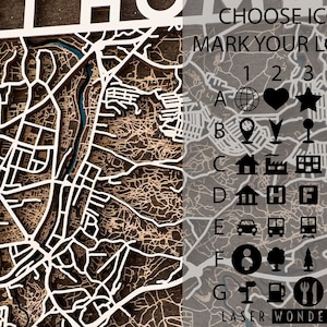 Custom Wooden Map of Any City, Personalized Name Location Town, Unique ...